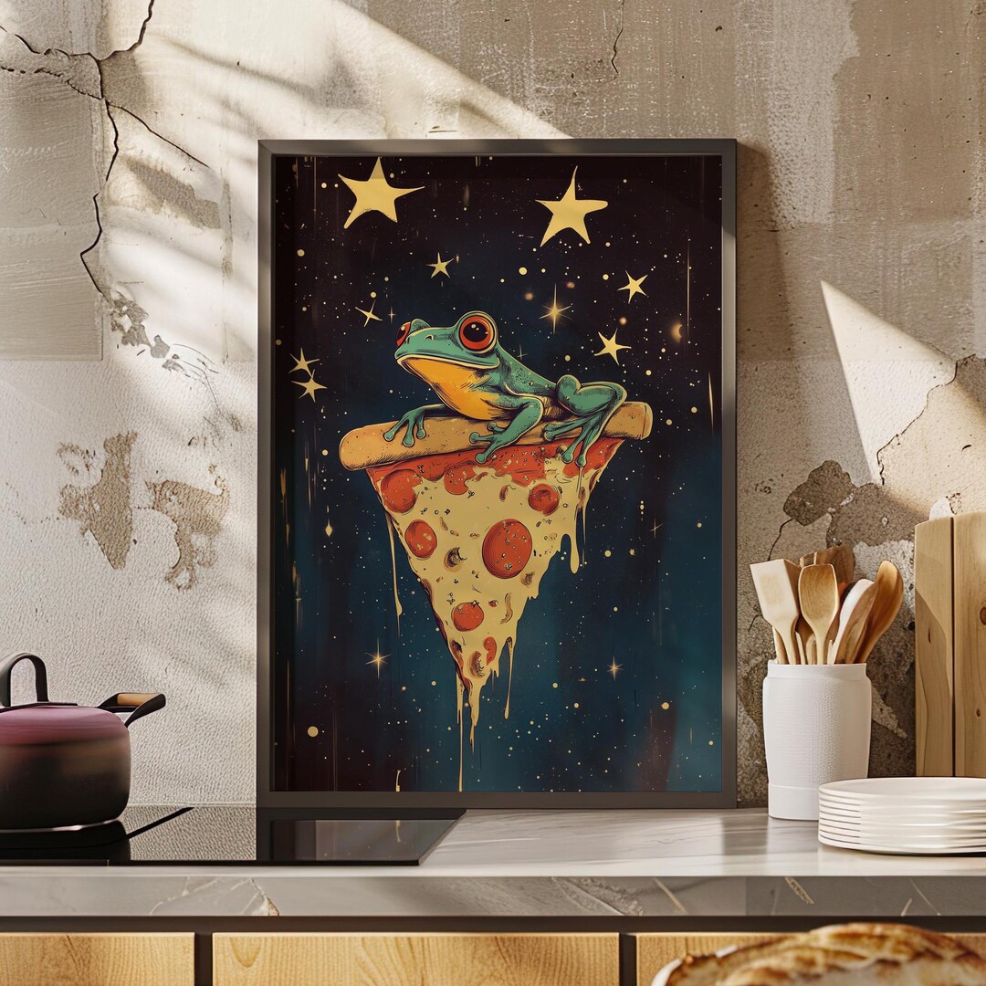 Space Frog on a Pizza Slice Cosmic Surreal Art Poster or Canvas Print ...