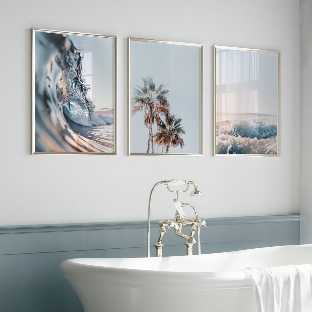 Ocean Art Print Pastel Beach Set of 3 Wall Art Canvas or Poster Prints ...