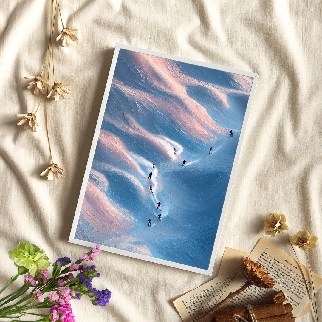 Snow Surfers Acrylic Painting Poster or Canvas Print, Pastel Snow Waves ...