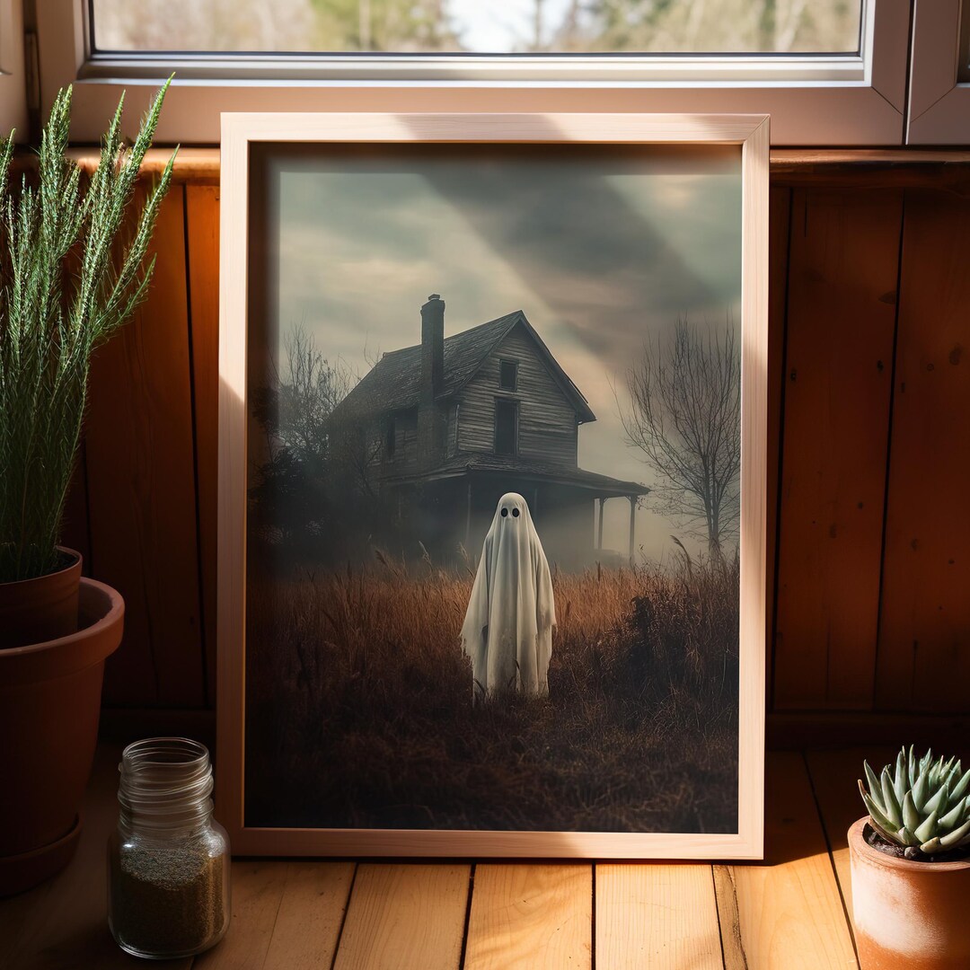 Haunted House Ghost Horror Art Poster or Canvas, Spooky Foggy Field ...