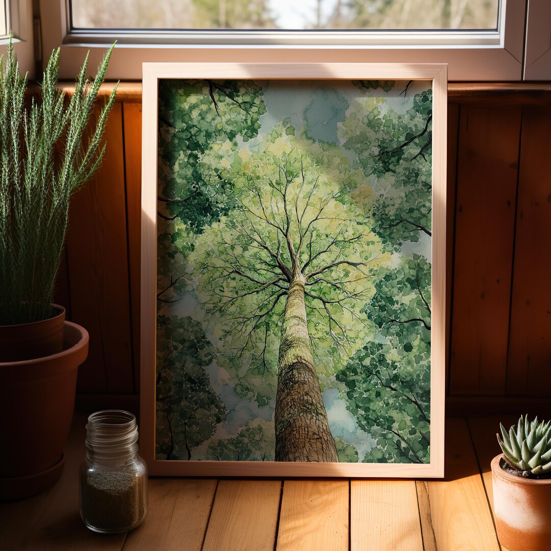 Watercolor Tree Canopy Art Print Poster or Canvas, Tranquil Green ...