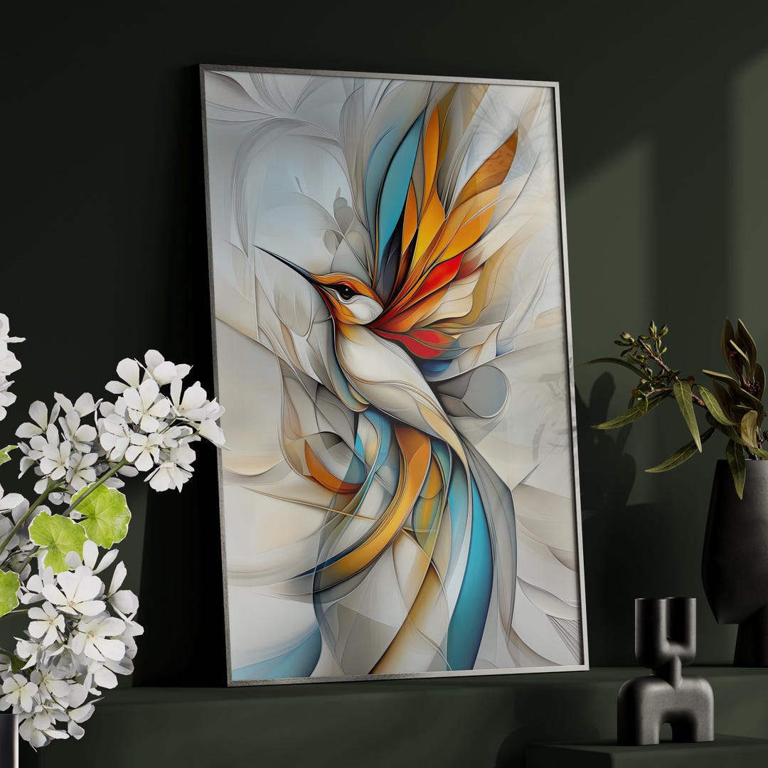 Colorful Abstract Hummingbird Art Poster or Canvas Print, Fluid ...