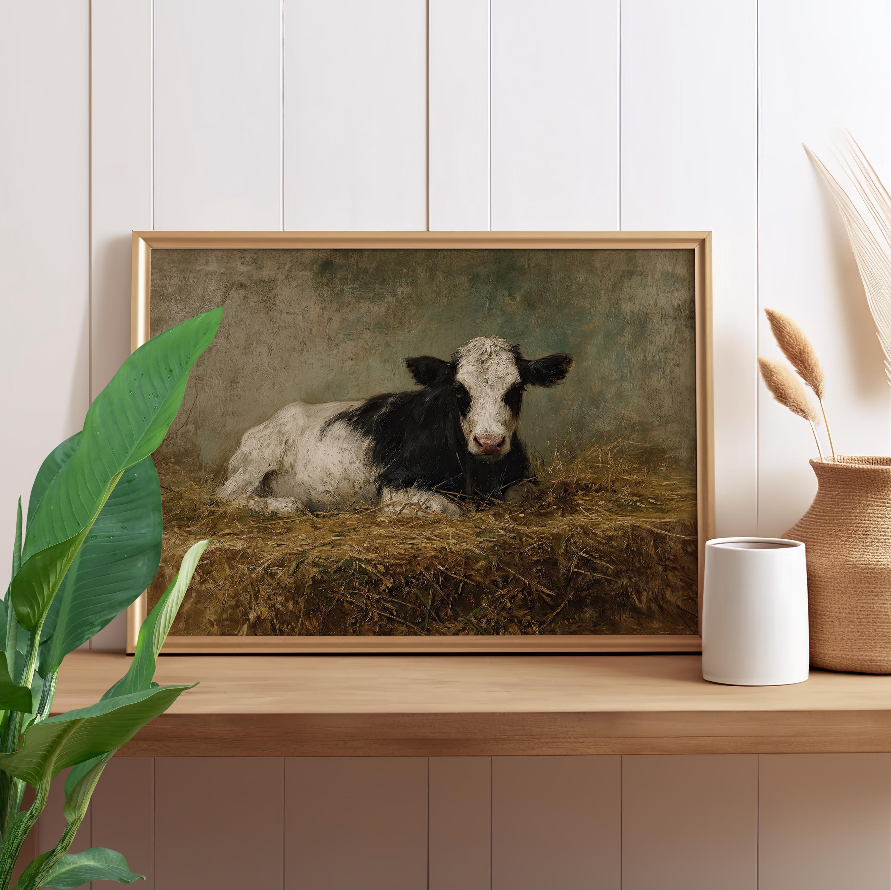 Antique Cow Painting Poster or Canvas Print, Moody Rustic Animal Art ...