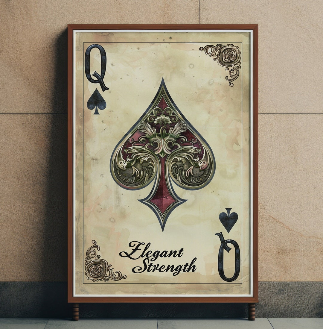 Queen of Spades Elegant Strength Poster, Vintage Classic Watercolor ...