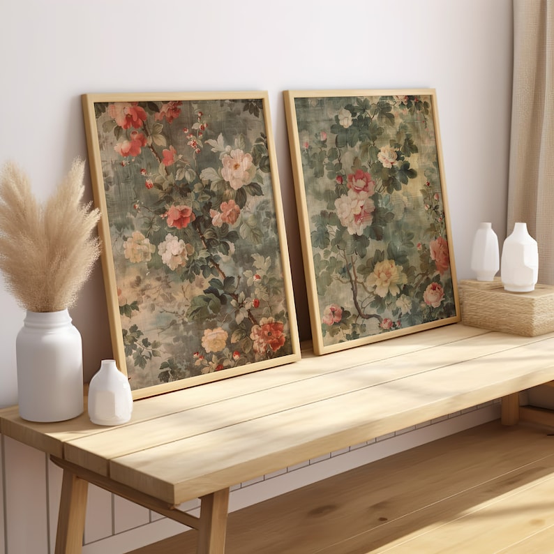 Antique European Tapestry Set of 3 Wall Art or Canvas, Vintage Textile ...