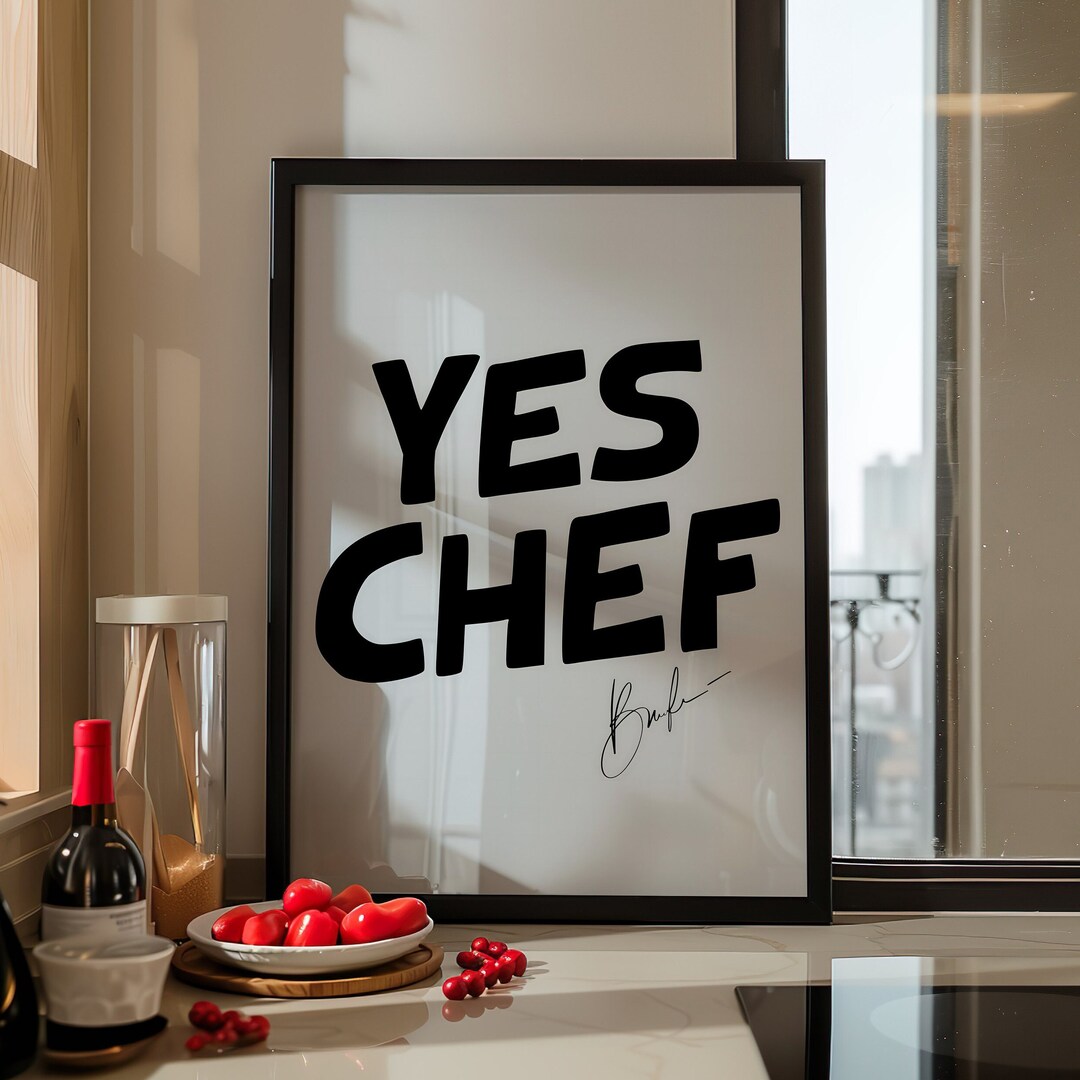 Yes Chef' Wall Art Canvas or Poster Print, Gift for Chef, Typography ...