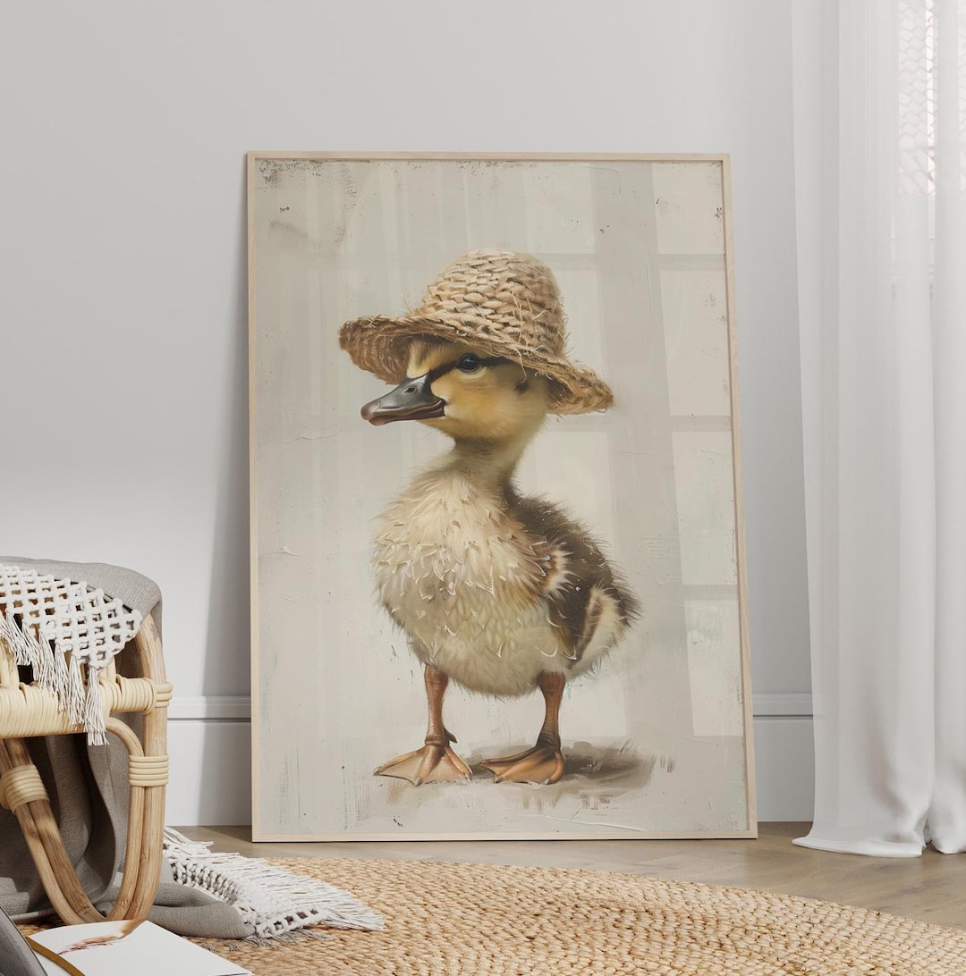 Cute Duckling Portrait Vintage Wall Art Poster or Canvas, Farm Animal ...