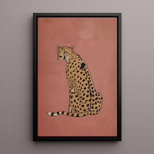 Cheetah Illustration Vintage Pink Art Poster Print or Canvas, Vintage ...