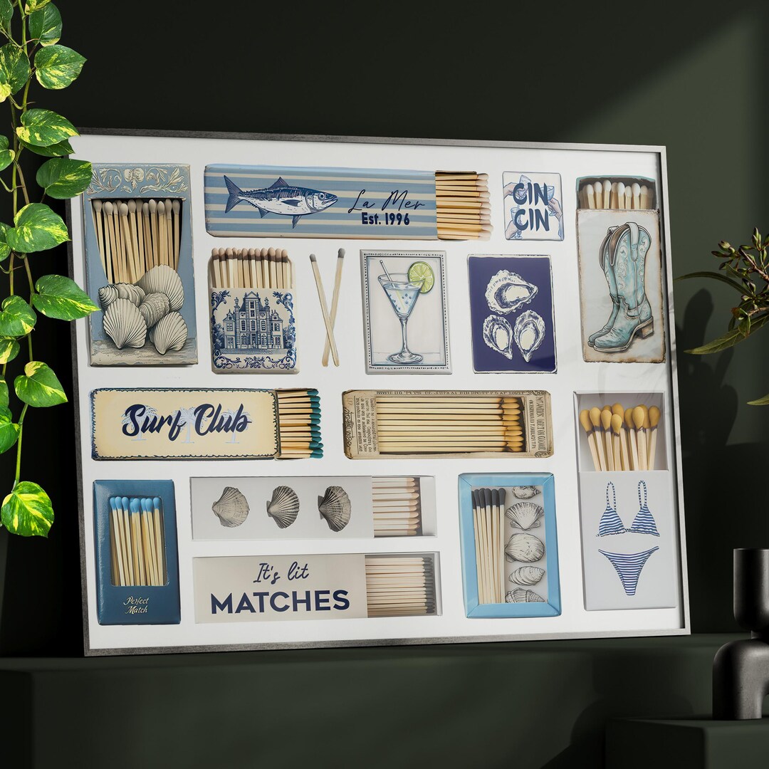 Vintage Coastal Matchbox Cowgirl Martini Print Wall Art Poster or ...