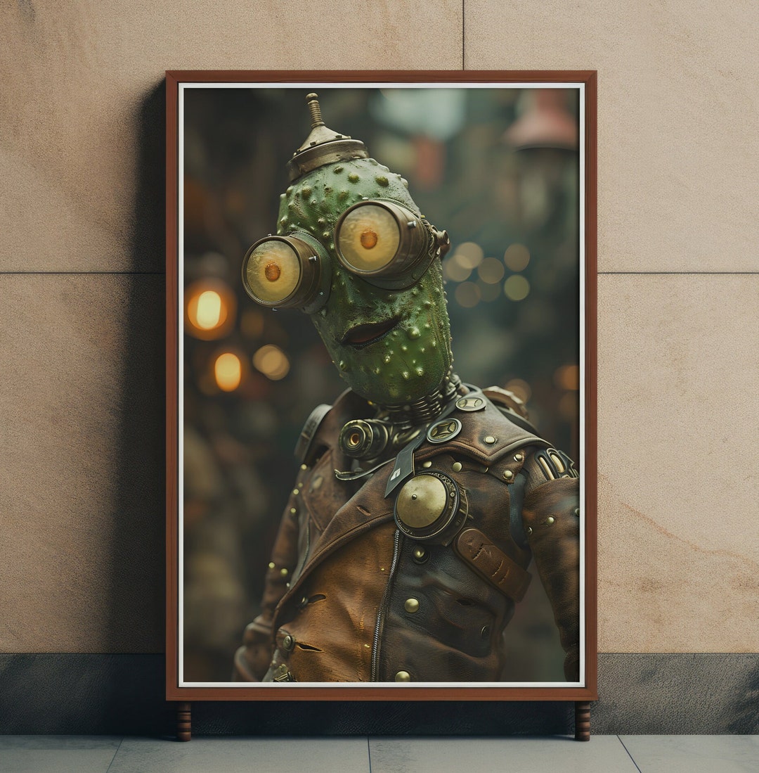 Steampunk Style Humanoid Pickle Wall Art, Modern and Whimsical Pickle ...
