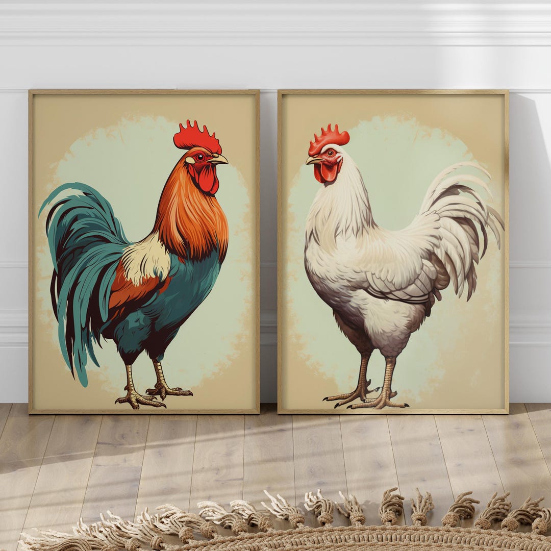 Vintage and Classic Chicken Wall Art Print or Canvas Set, Old Rustic ...