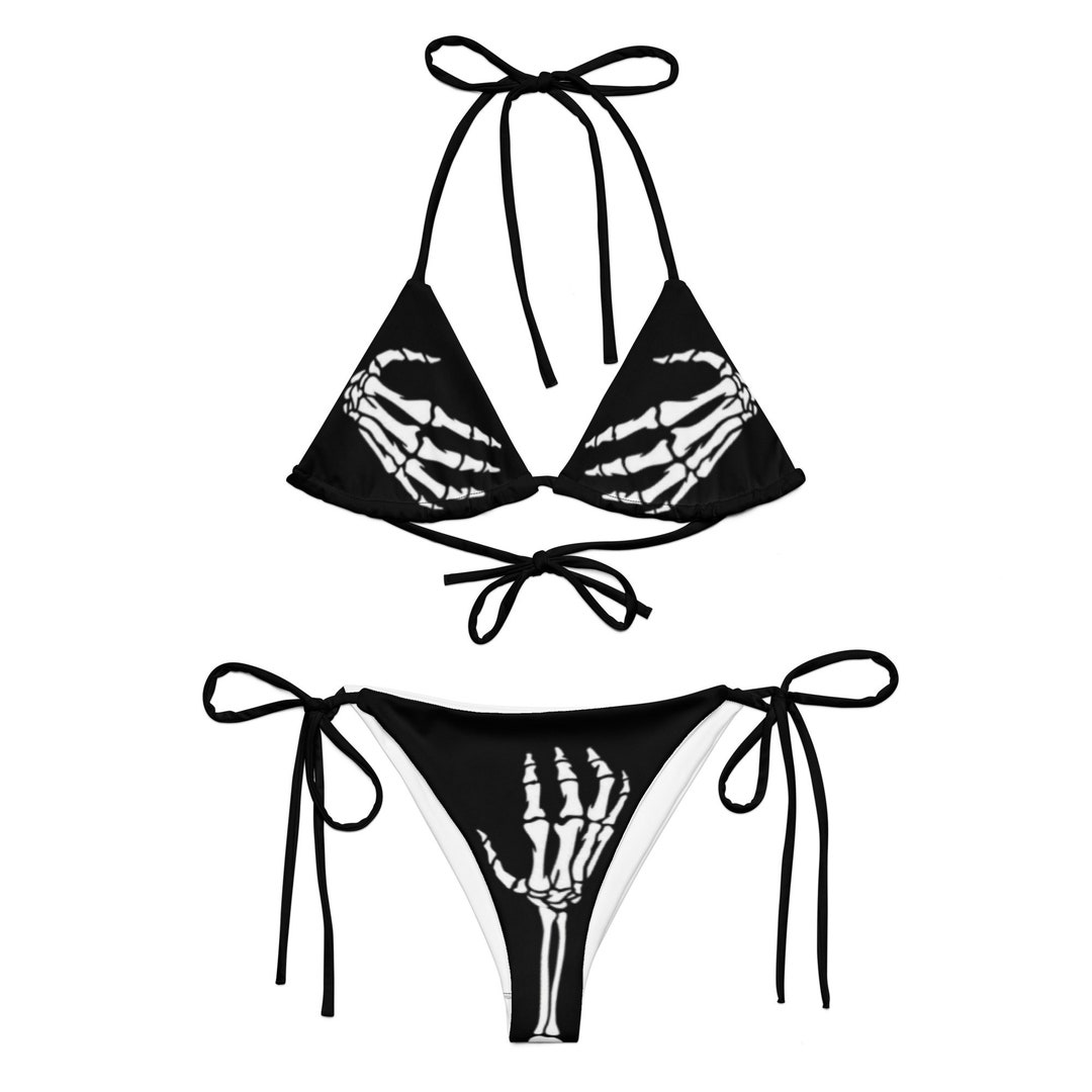 Custom Black Gothic Halloween Horror String Bikini With Spooky Hands ...