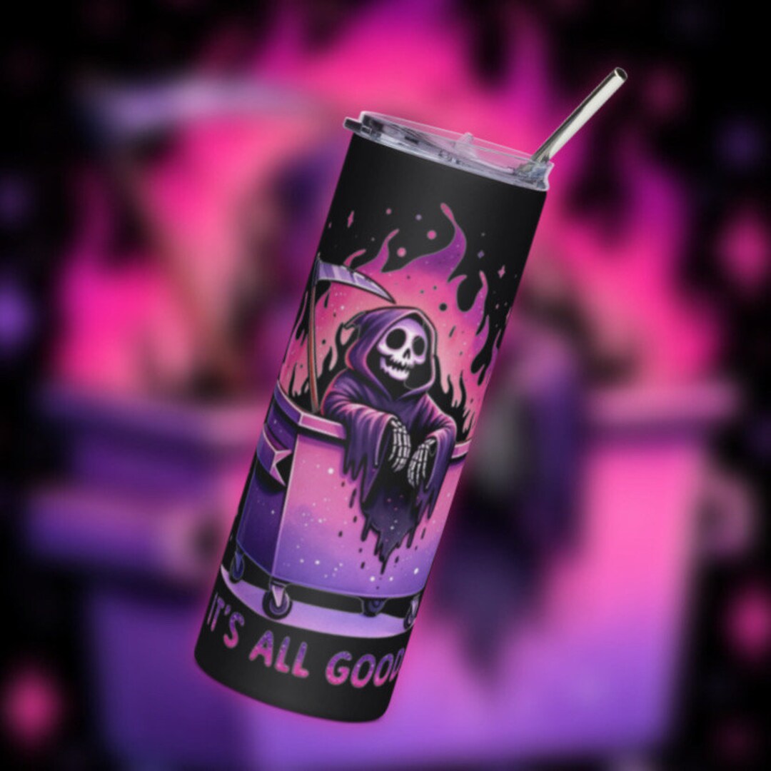 Reaper Baddie Horror Goth Pink Skeleton Straw Tumbler Skinny Travel ...