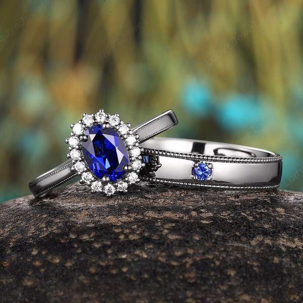 His and Hers Sapphire Wedding Rings - Etsy