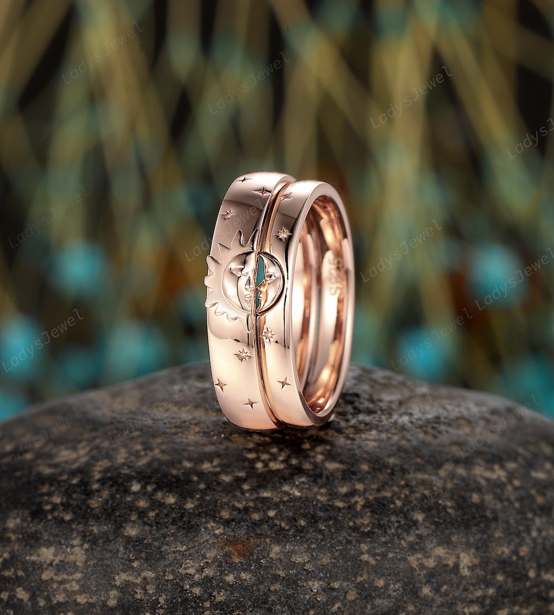 Sun and Moon Engagement Ring Set Star His and Hers Wedding Bands Nature ...