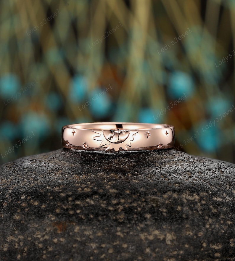 Sun and Moon Engagement Ring Set Star His and Hers Wedding Bands Nature ...
