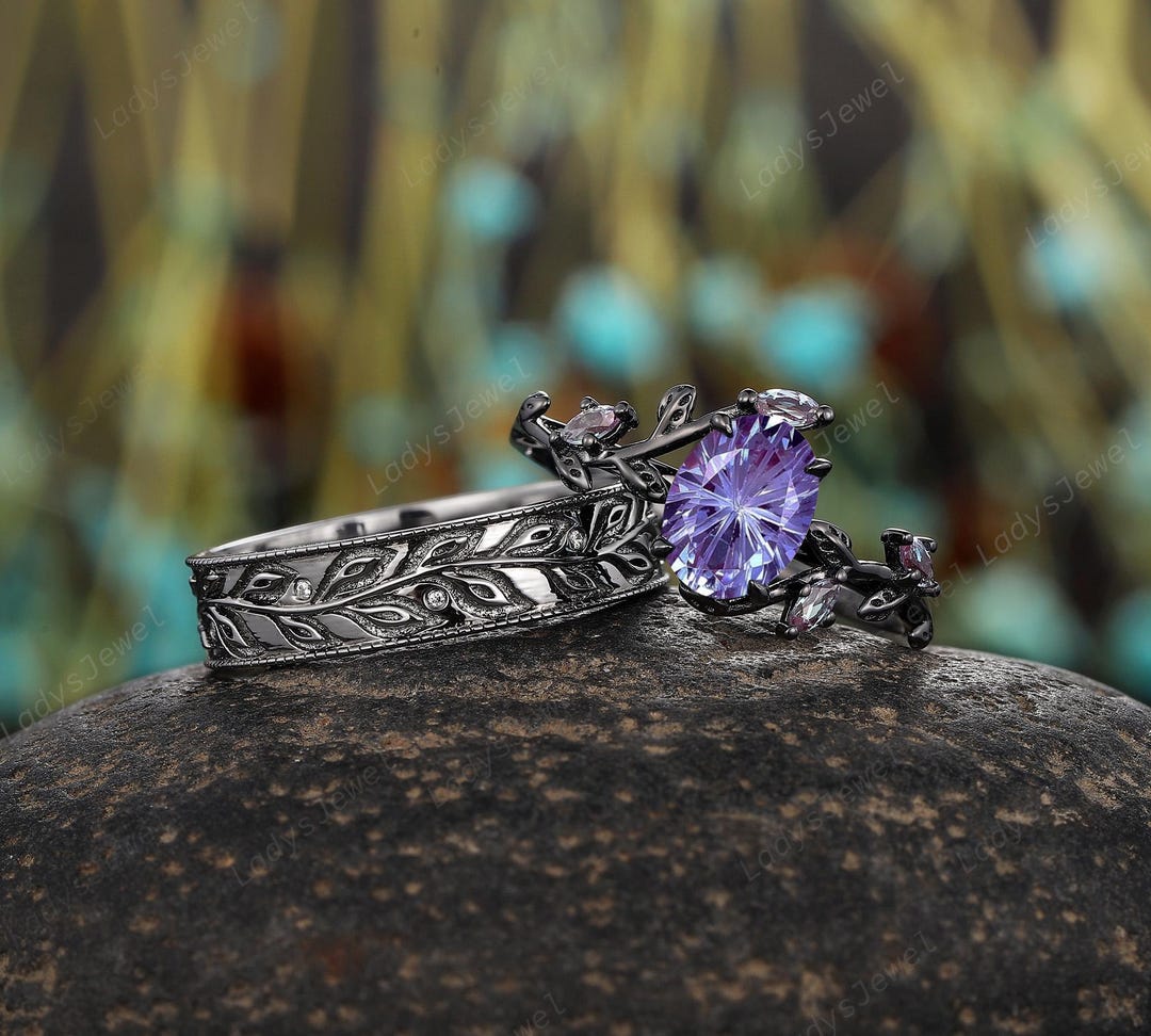 Firework Cut Alexandrite Couples Promise Ring Oval Alexandrite His and ...