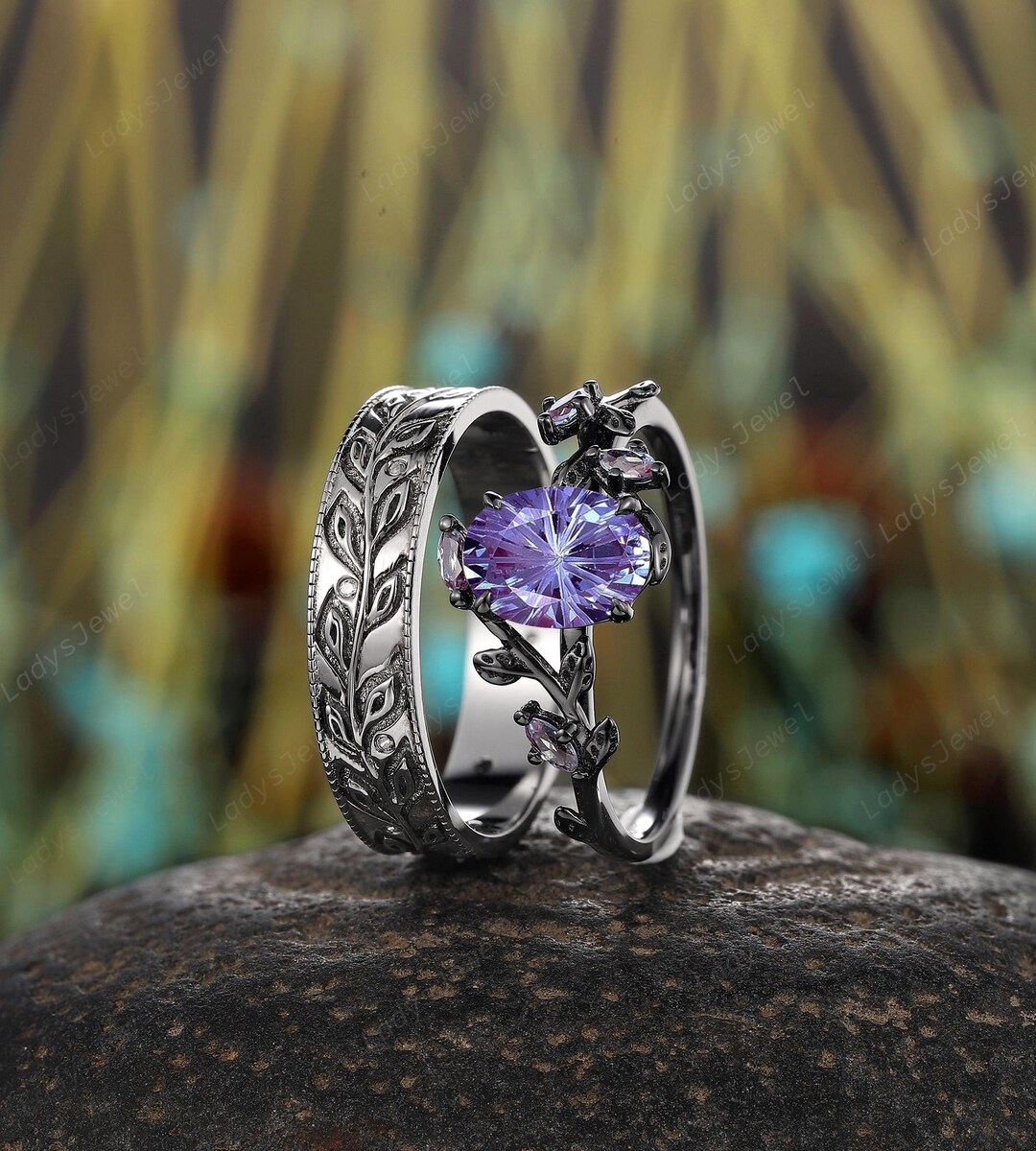 Firework Cut Alexandrite Couples Promise Ring Oval Alexandrite His and ...