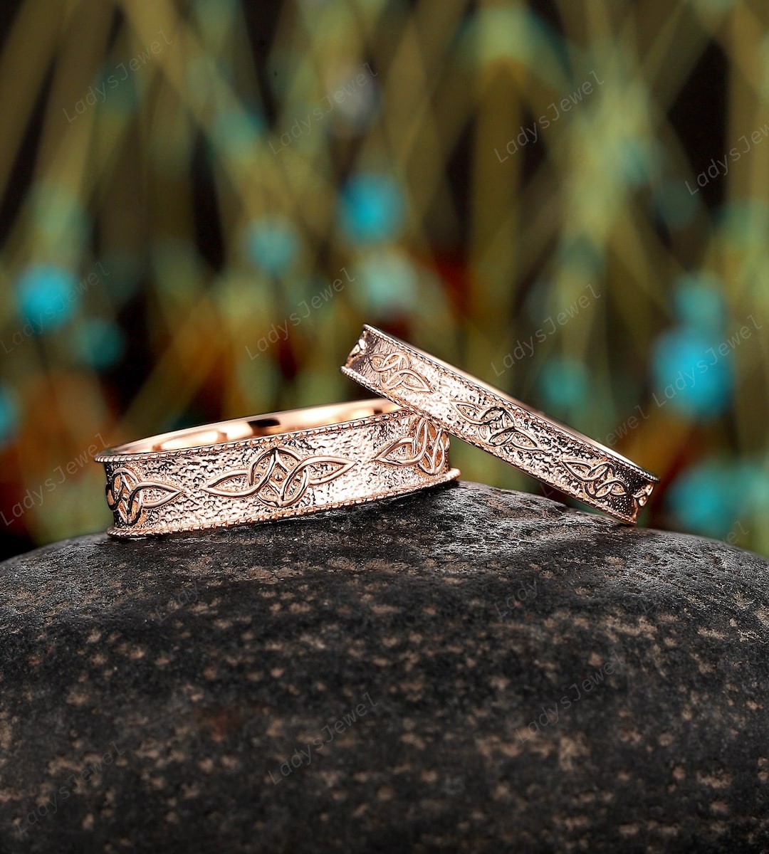 Serch Bythol Knot His and Hers Wedding Bands 14K Rose Gold Norse Viking ...