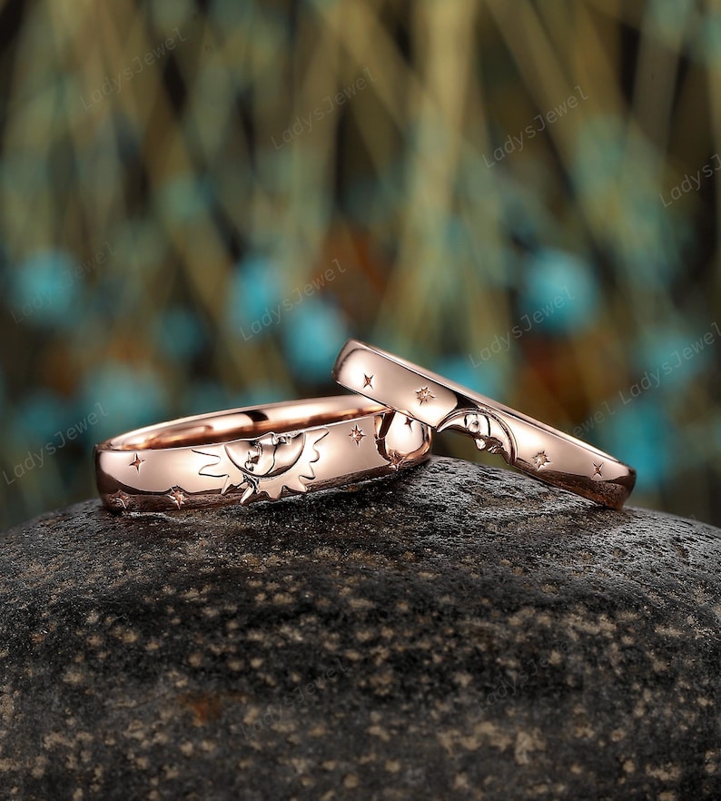 Sun and Moon Engagement Ring Set Star His and Hers Wedding Bands Nature ...