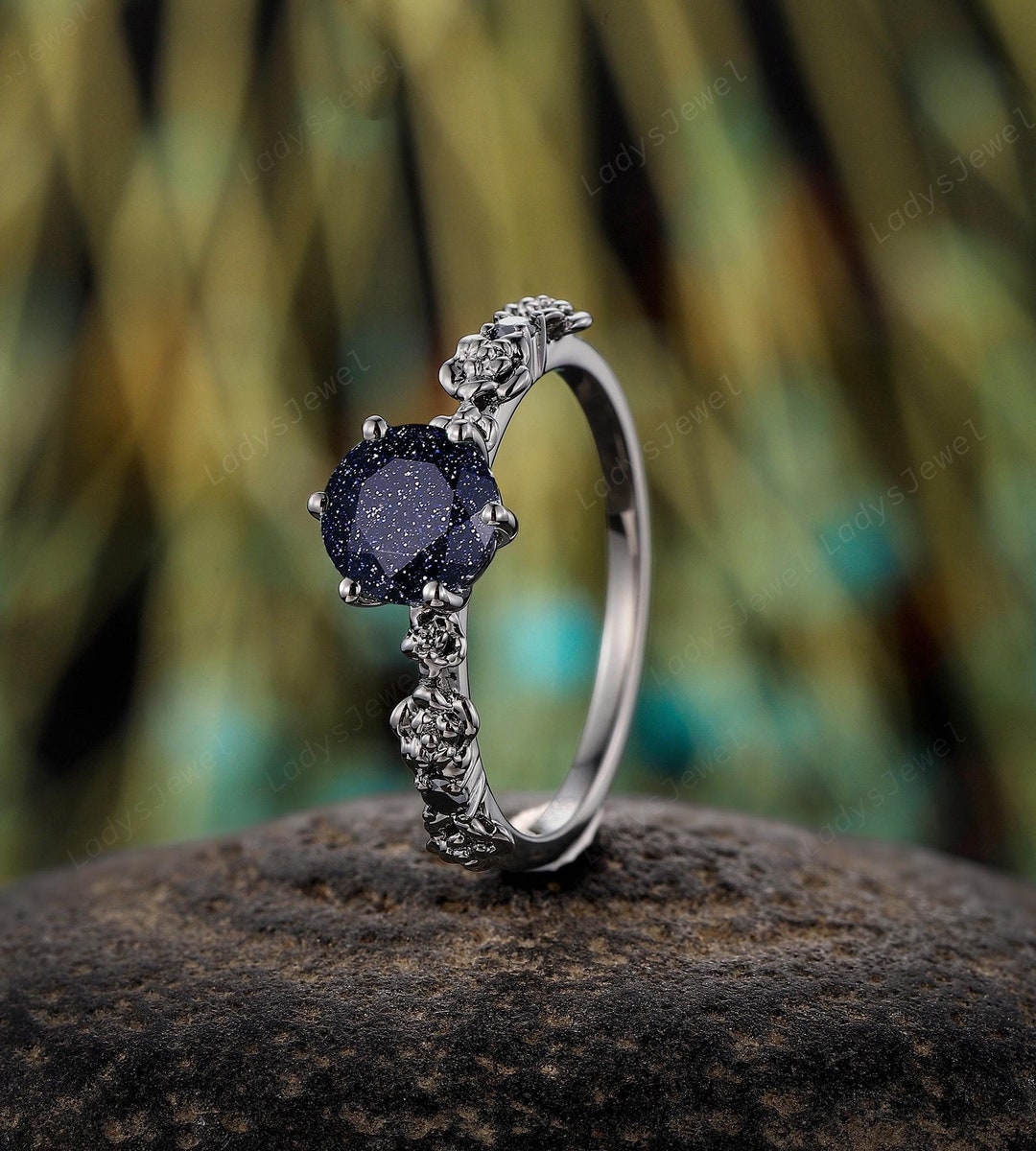 Orion Nebula Blue Sandstone and Diamond Engagement Ring Gothic Black ...