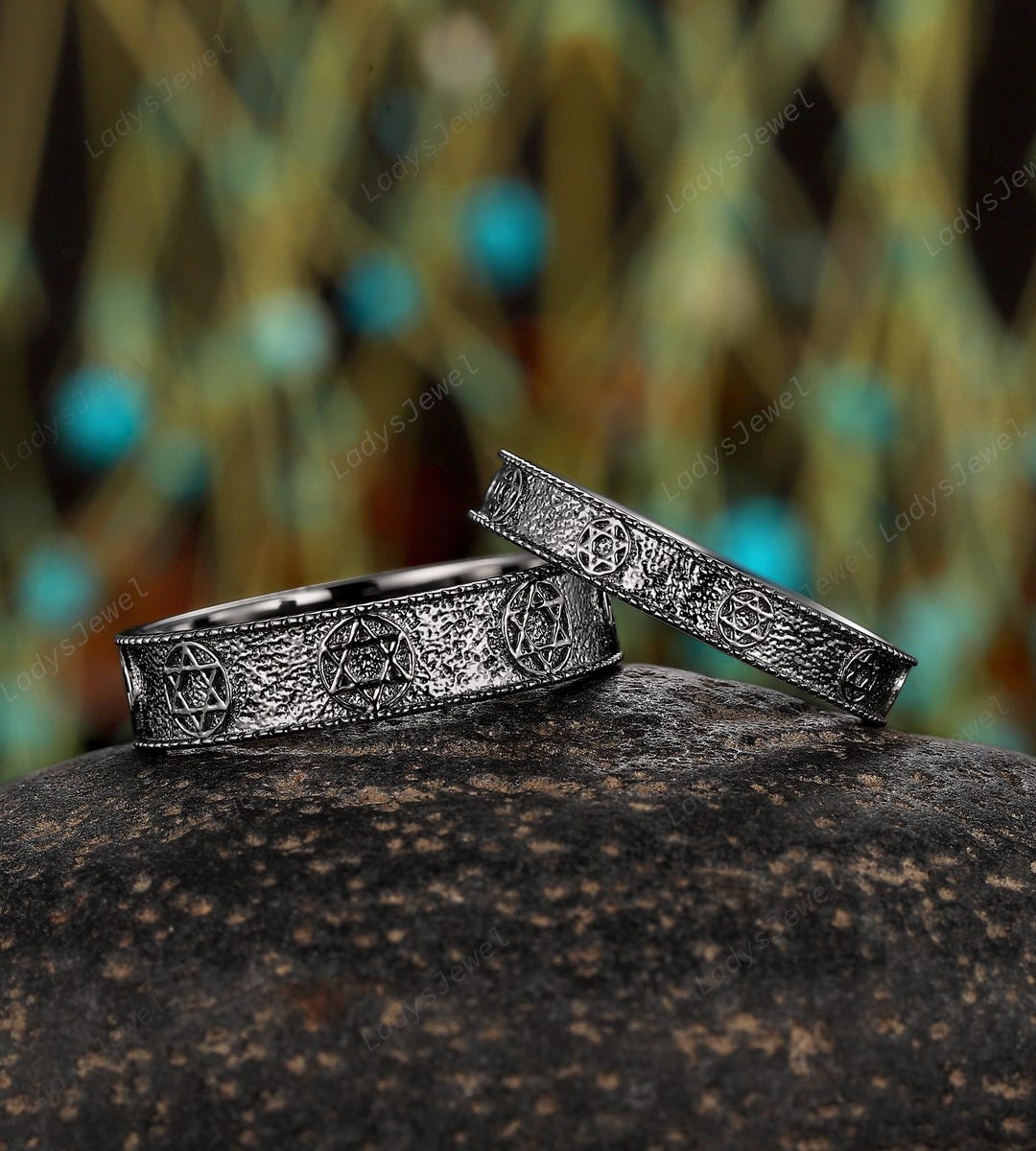 Unique Star of David Gothic Couples Promise Ring Vintage 14K Black Gold ...