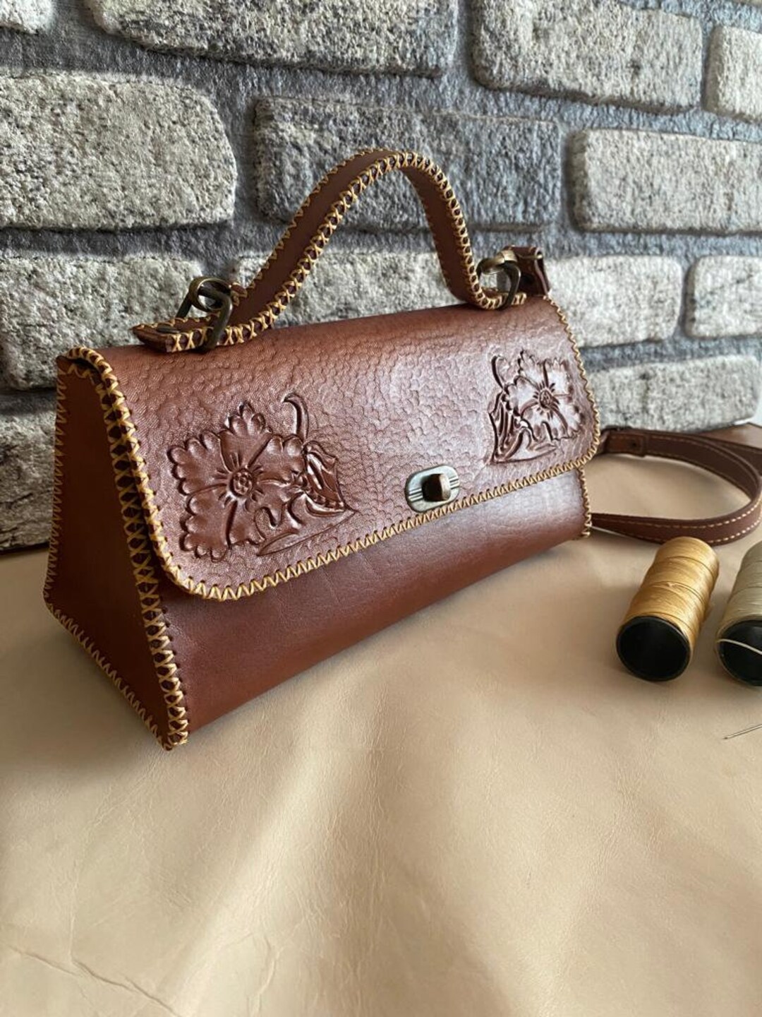 Handmade Leather Bag, Brown Leather Bag,natural Leather Bag, Leather ...