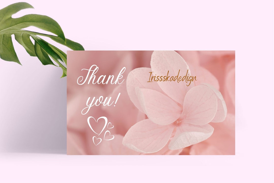 Thank You Card, Tender Flower and Hearts, 2 Sides. Digital Product ...