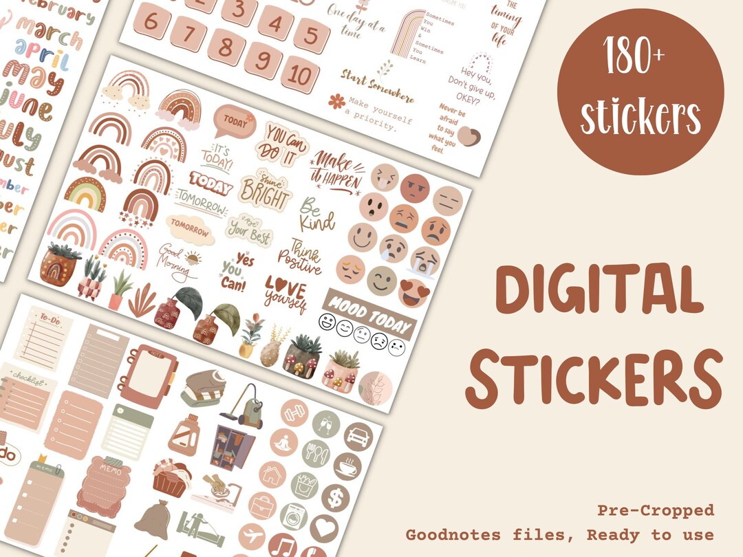 180+ Digital Stickers Goodnotes, Digital Planner Stickers, PNG, Pre ...