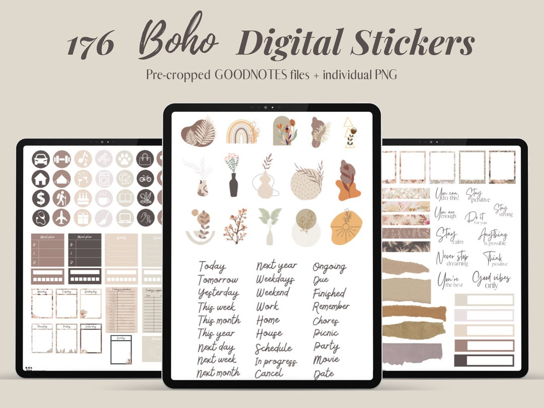 Boho Goodnotes Digital Stickers in Neutral Colors, Boho Goodnotes ...