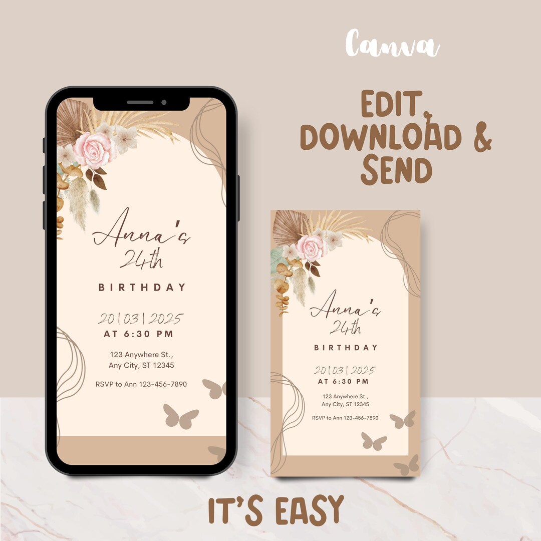 Boho Digital Birthday Invitation E-card Invitation Card - Etsy