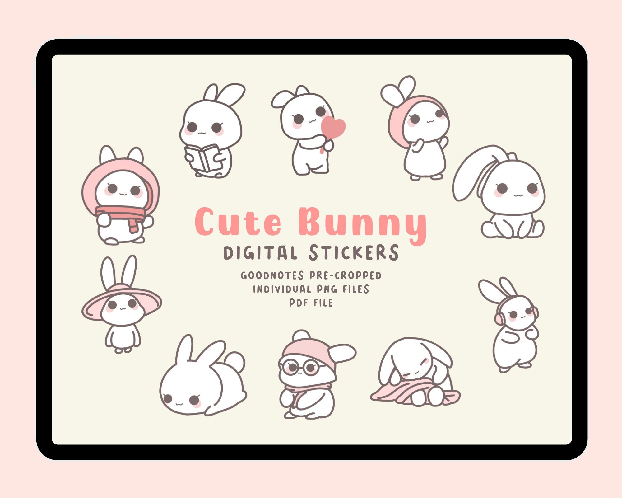 Cute Bunny Digital Stickers, Cute Digital Stickers, Goodnotes Planner ...