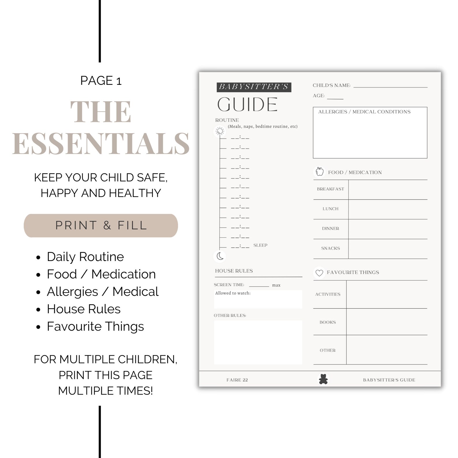 Babysitter Instructions | Printable Baby Sitter Template | Nanny Notes ...