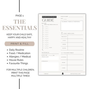 Babysitter Instructions | Printable Baby Sitter Template | Nanny Notes ...
