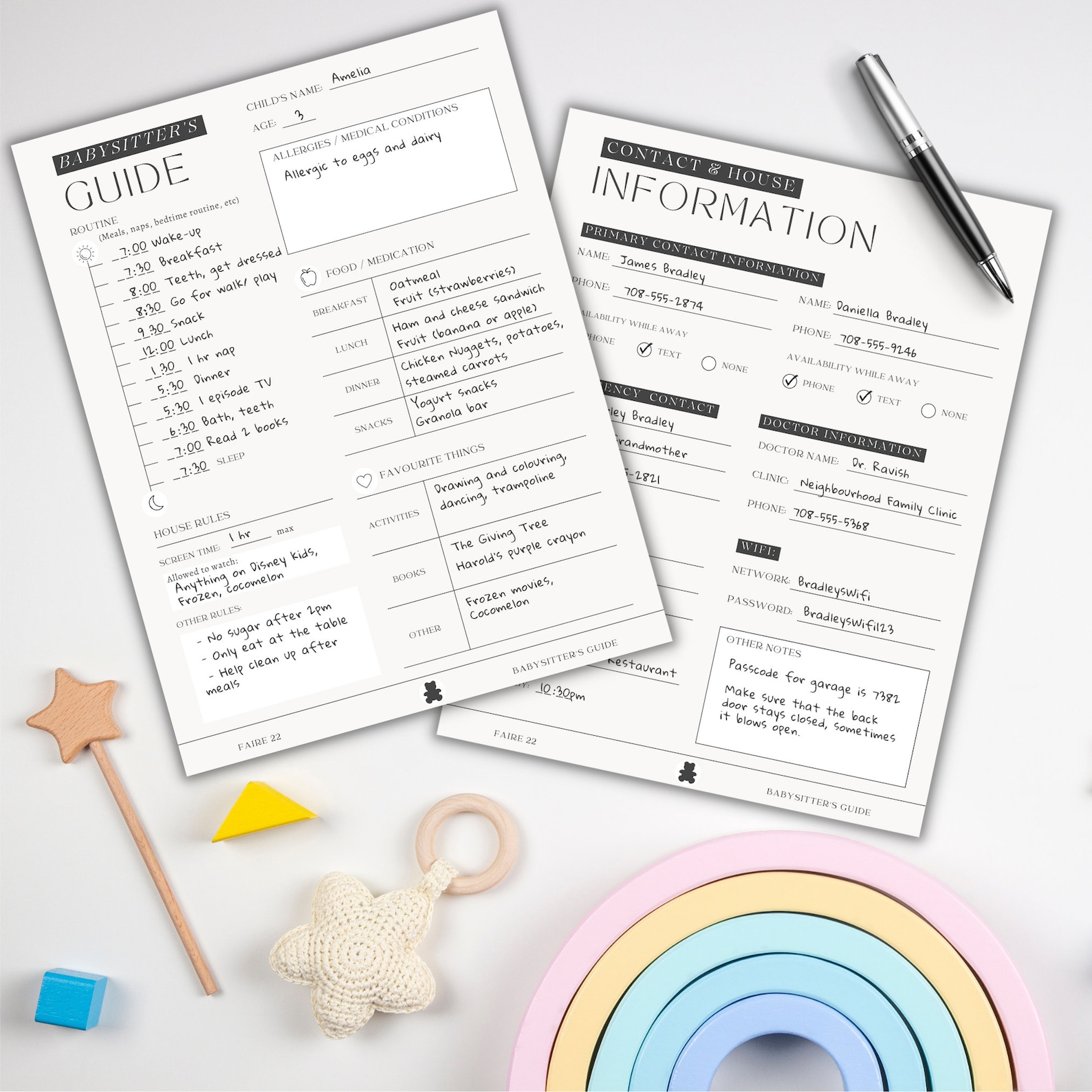 Babysitter Instructions | Printable Baby Sitter Template | Nanny Notes ...