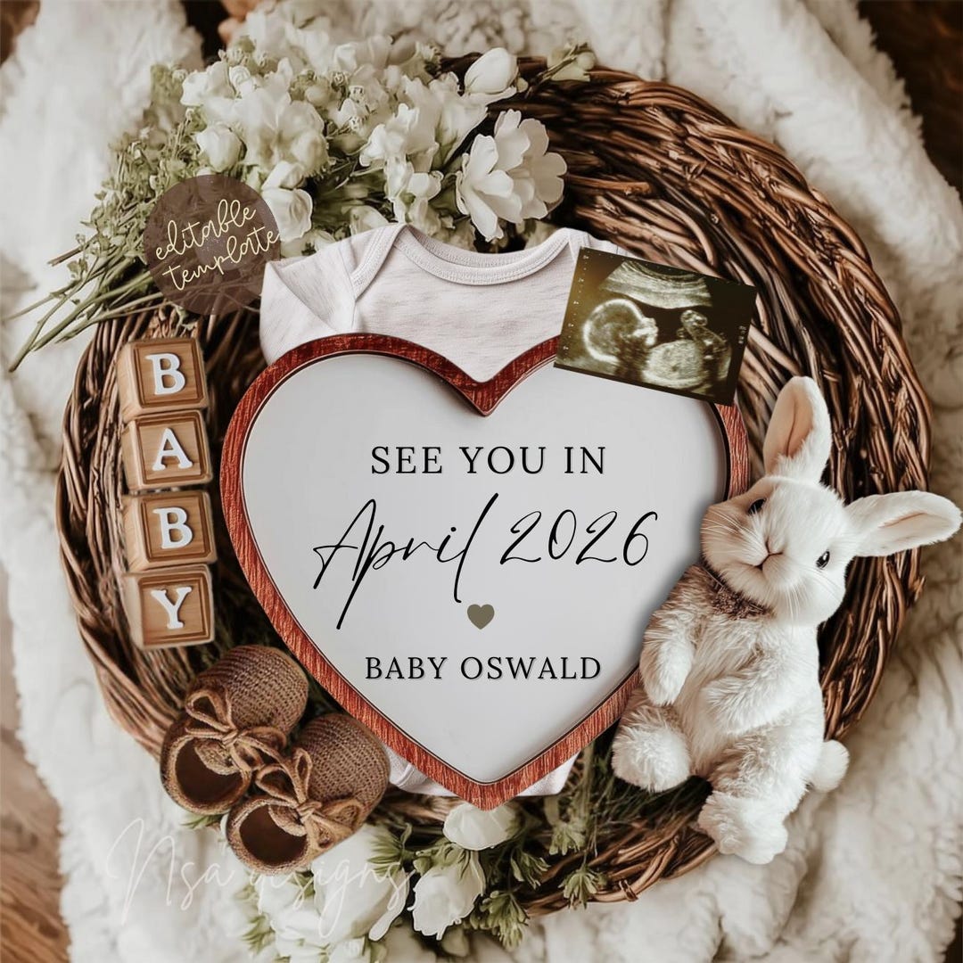 Spring Baby Announcement Digital Gender Neutral, April 2026 Editable ...