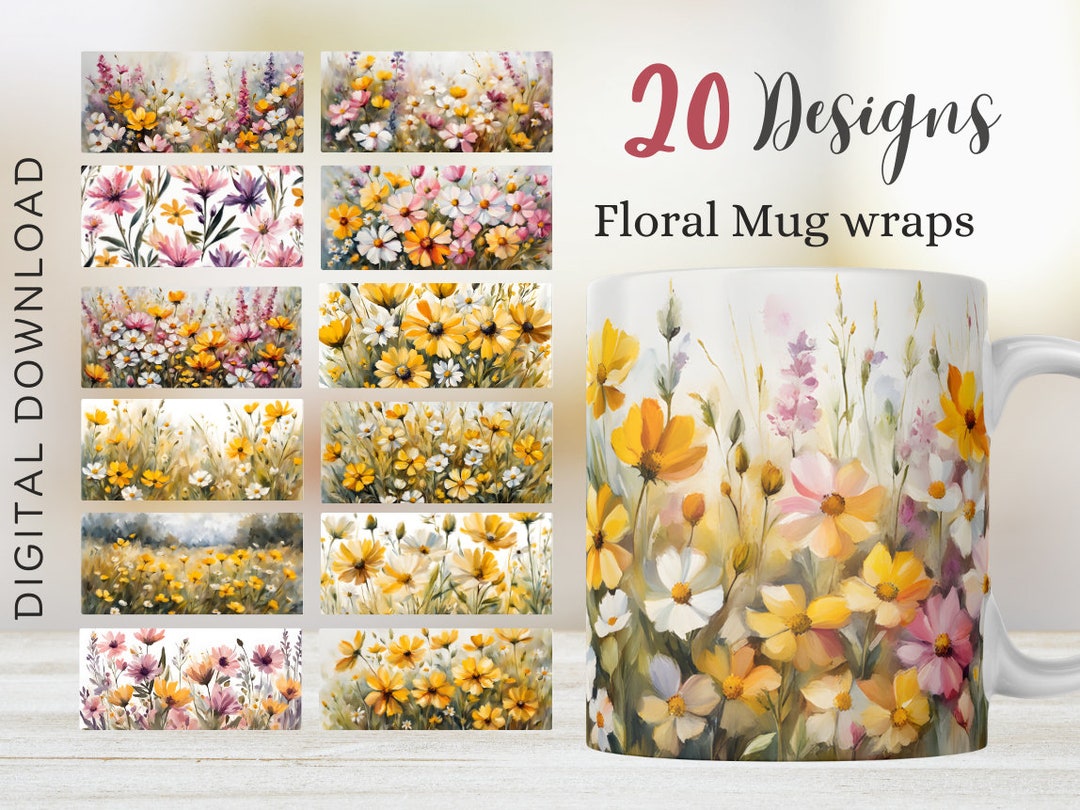 Wildflowers Mug Wrap Bundle Floral Mug Wraps Floral Sublimation Designs ...