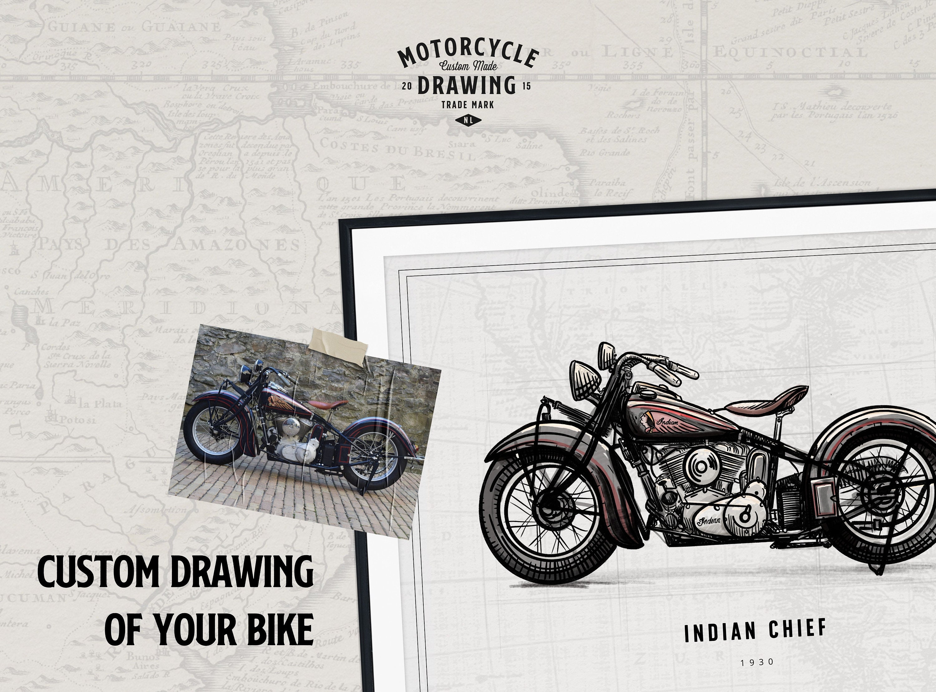 Custom Made Motorcycle Drawing Detailed Ink Drawing, Gift for Bikers ...