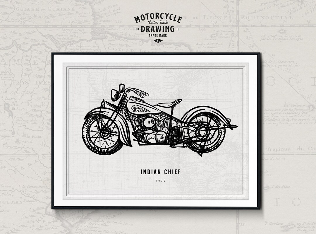 Custom Made Motorcycle Drawing - Classic Line Drawing, Gift for Bikers ...