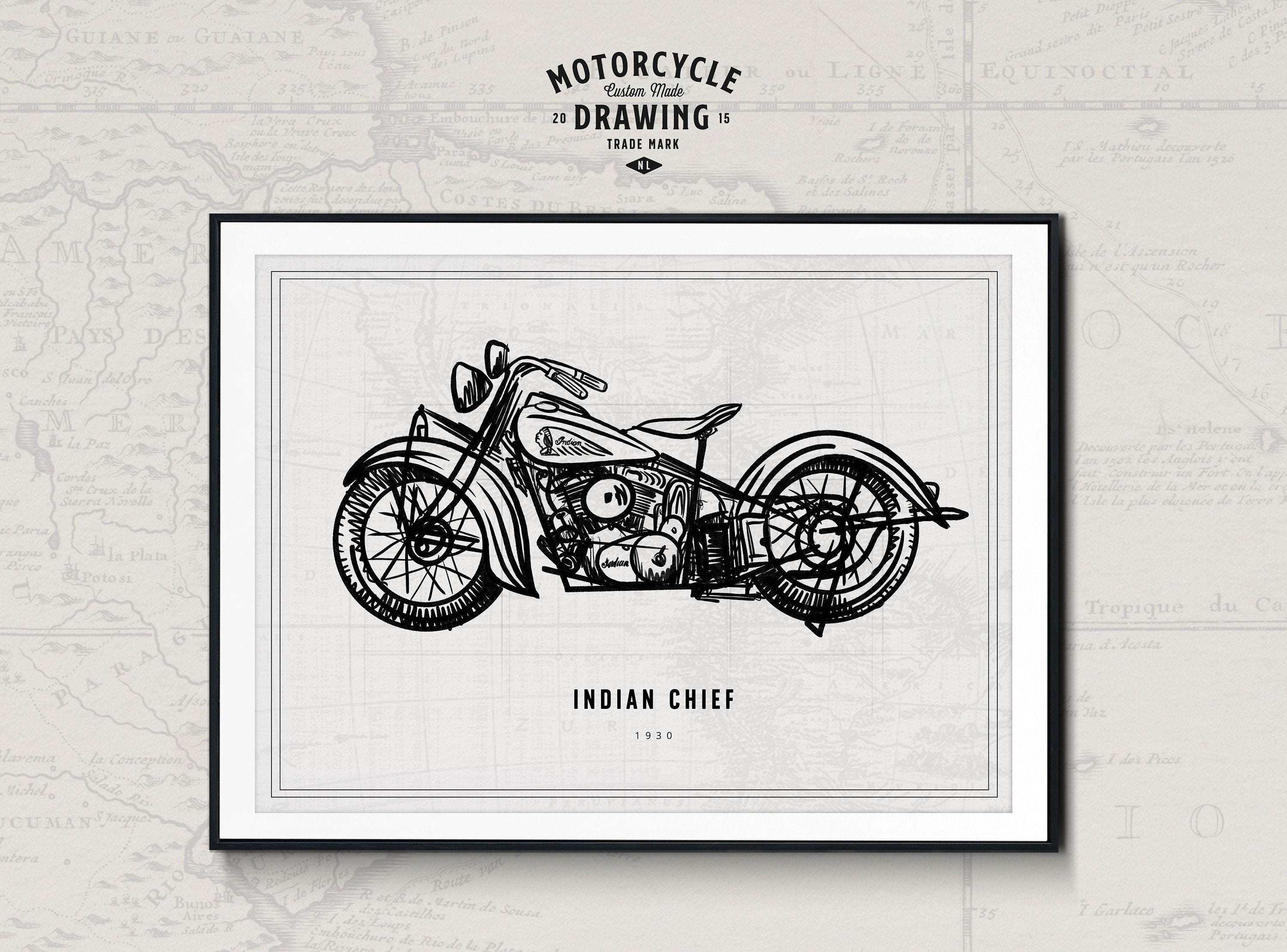 Custom Made Motorcycle Drawing Classic Line Drawing, Gift for Bikers ...
