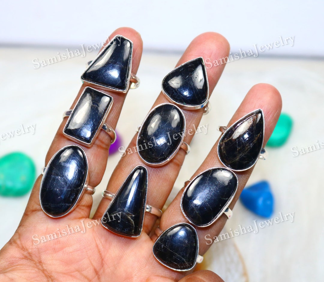 Natural Black Hypersthene Gemstone Ring, Hypersthene 925 Silver Plated ...