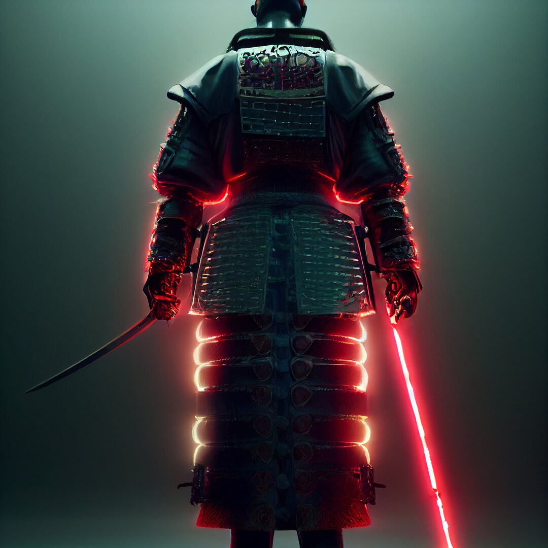 Cyberpunk Neon Samurai Digital Print - Etsy