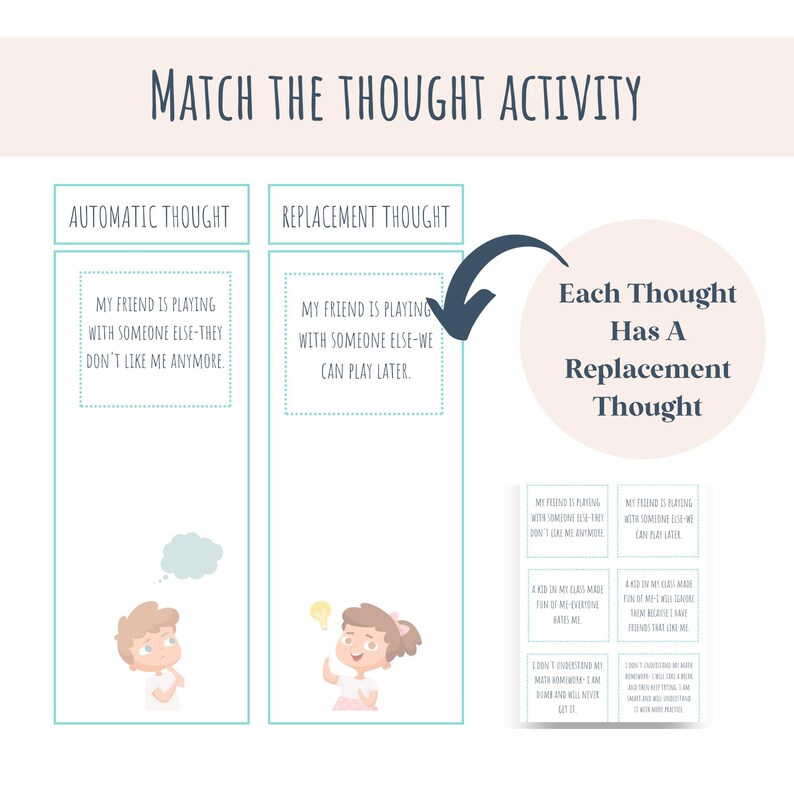 Thought Replacement Activity for Kids, CBT Worksheets for Kids, Kids ...