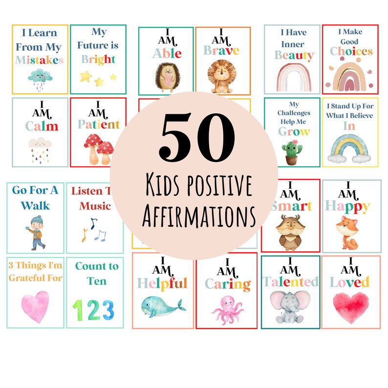 Kids Positive Affirmations Bundle, Coping Cards, Kids Yoga Cards ...