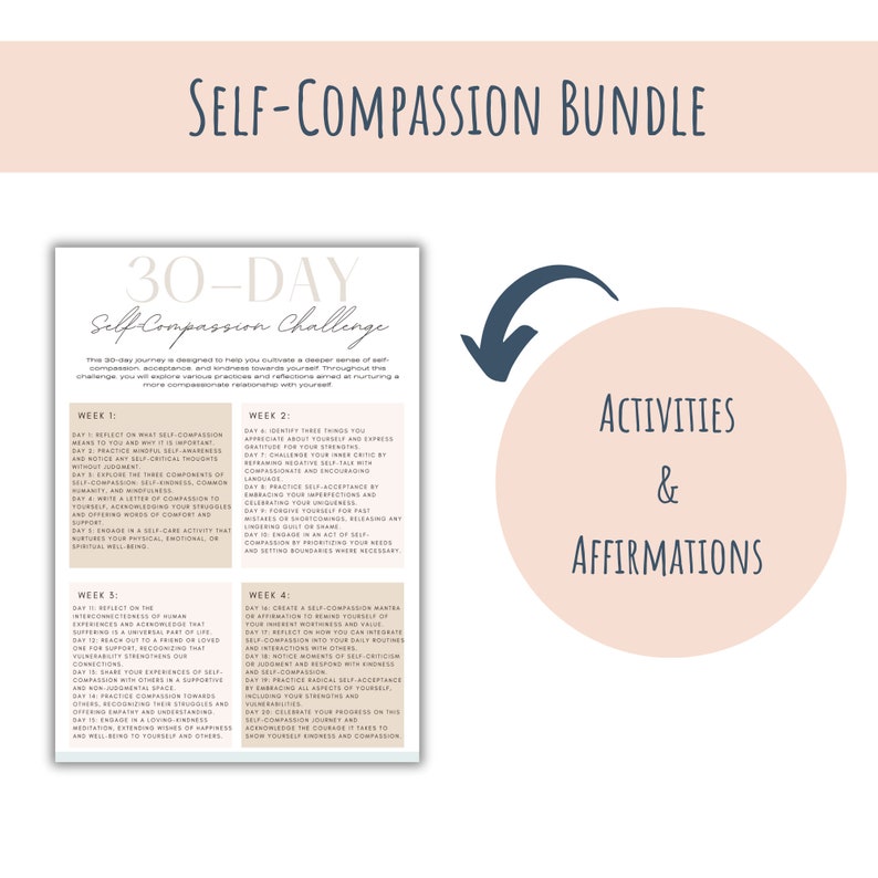 Self-compassion Workbook, Self-compassion Bundle, Gratitude Worksheets ...
