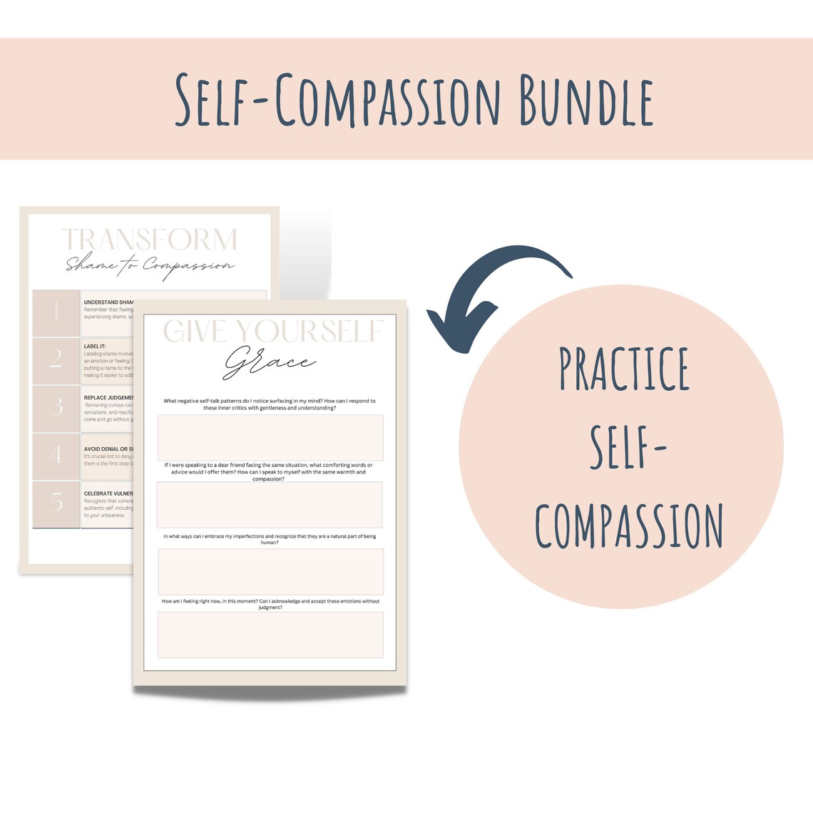 Self-compassion Workbook, Self-compassion Bundle, Gratitude Worksheets ...