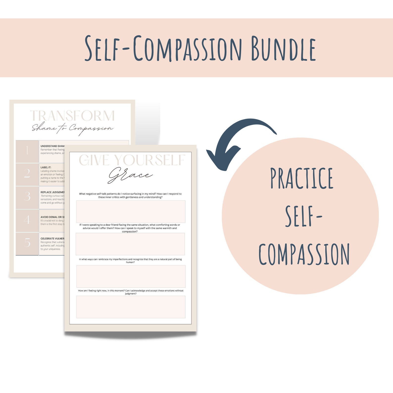 Self-compassion Workbook, Self-compassion Bundle, Gratitude Worksheets ...