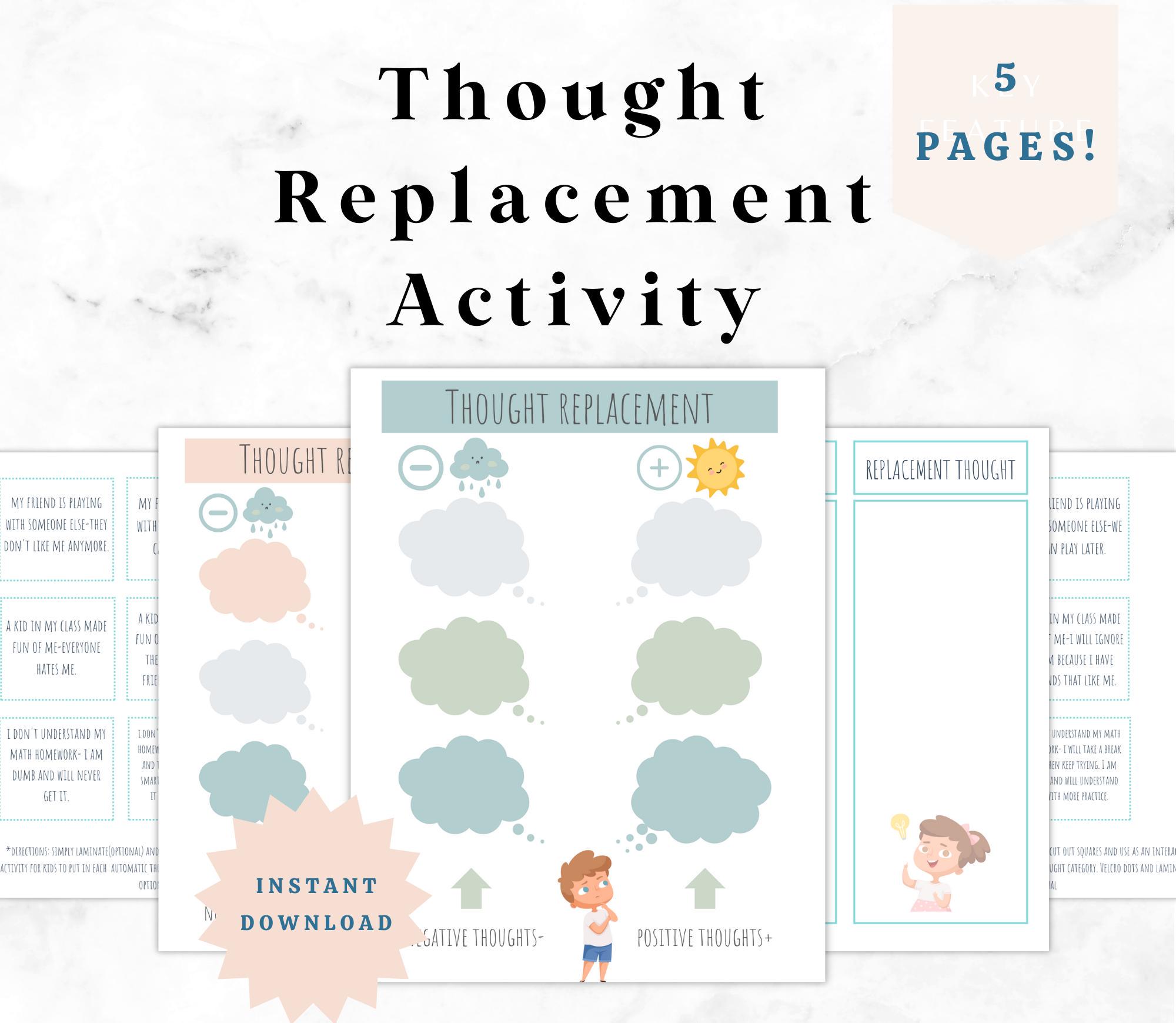 Thought Replacement Activity for Kids, CBT Worksheets for Kids, Kids ...