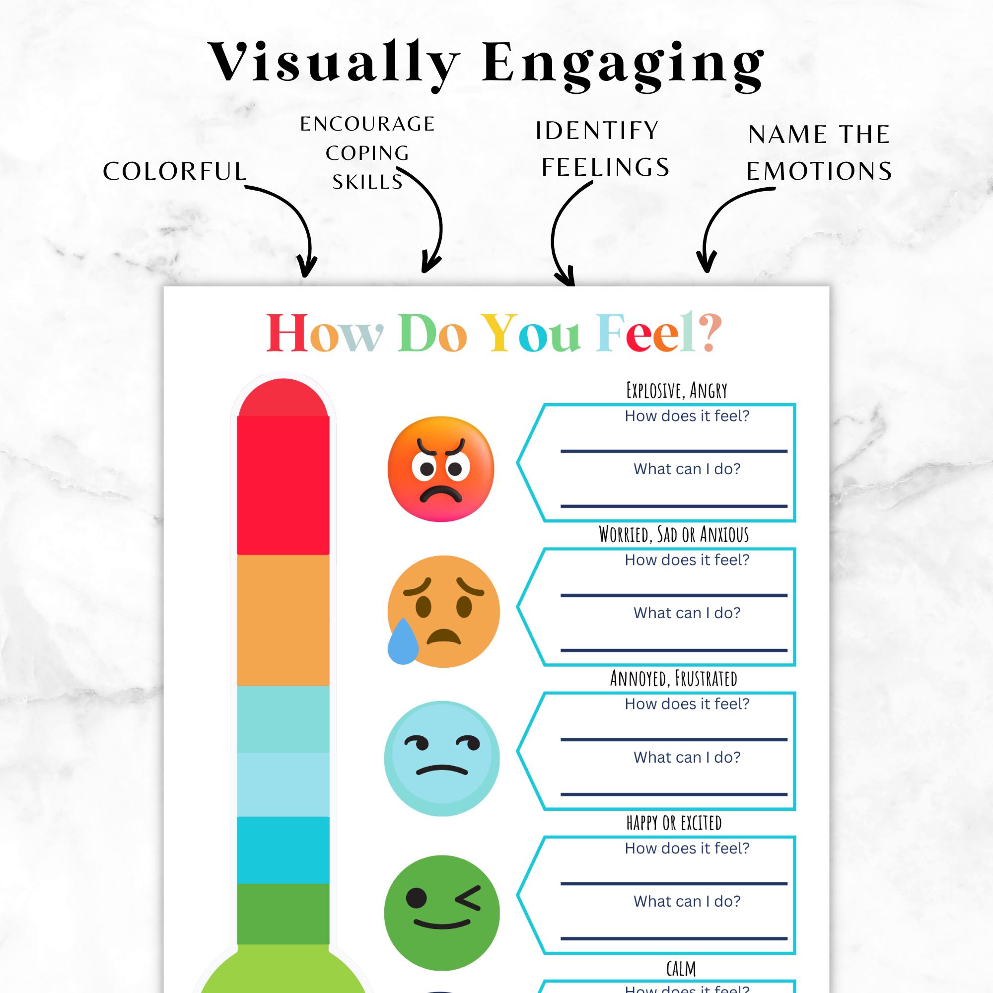 Feelings Thermometer Worksheets, Emotional Regulation Tools, Kids ...