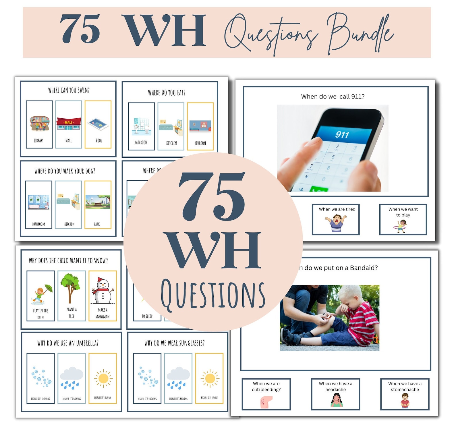 WH Questions Bundle for Kids, Wh Task Cards. WH Questions for ABA, Aba ...